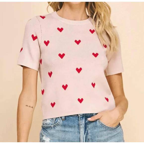 Pinch | Sweaters | New Pinch Heart Short Sleeve Sweater Top In Pinkred ...